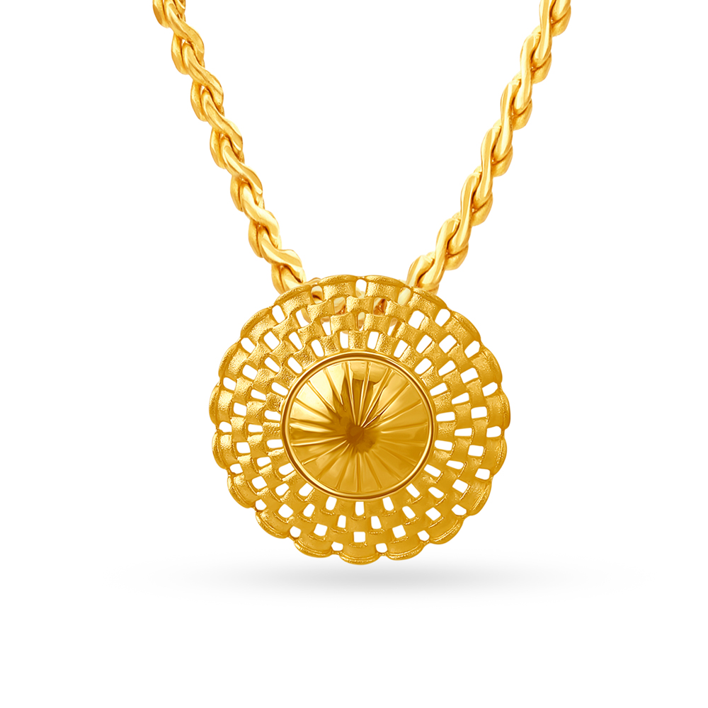 Mesmerizing Yellow Gold Round Checked Pendant