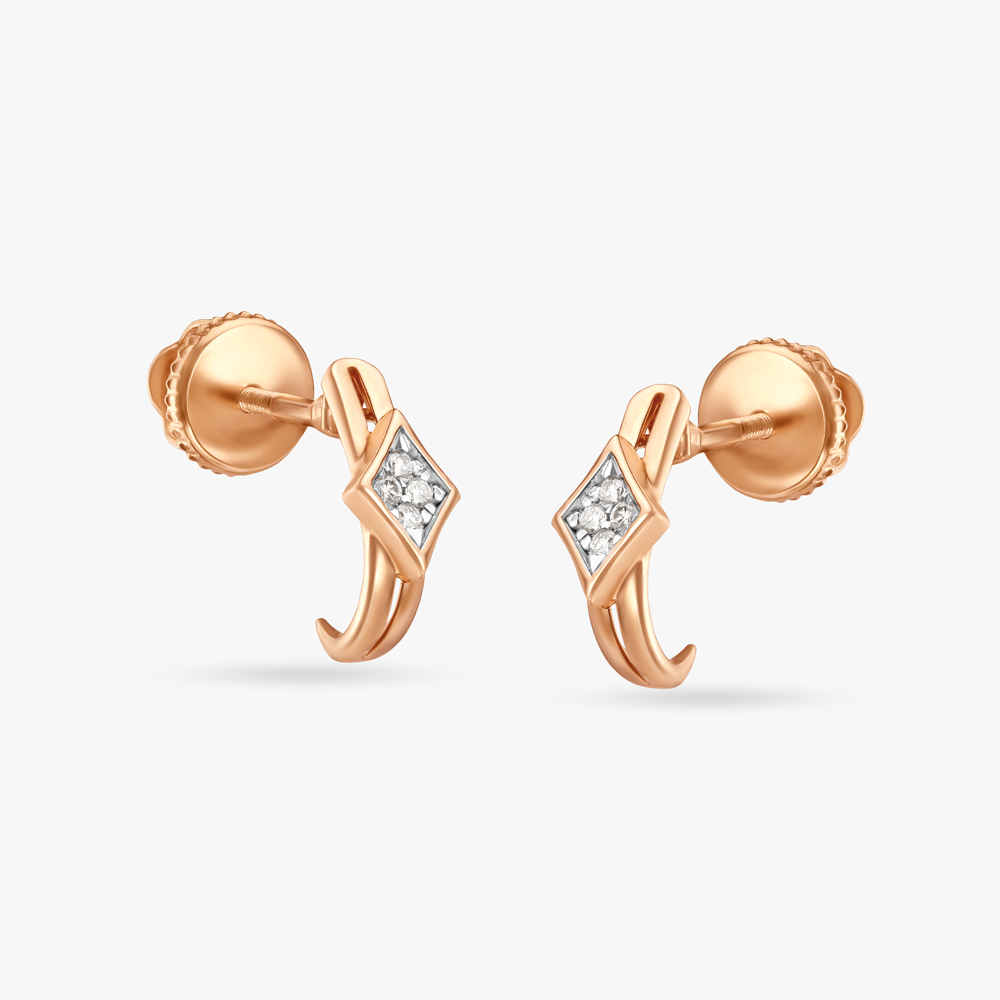 Central Sparkle Gold Half Diamond Stud Earrings