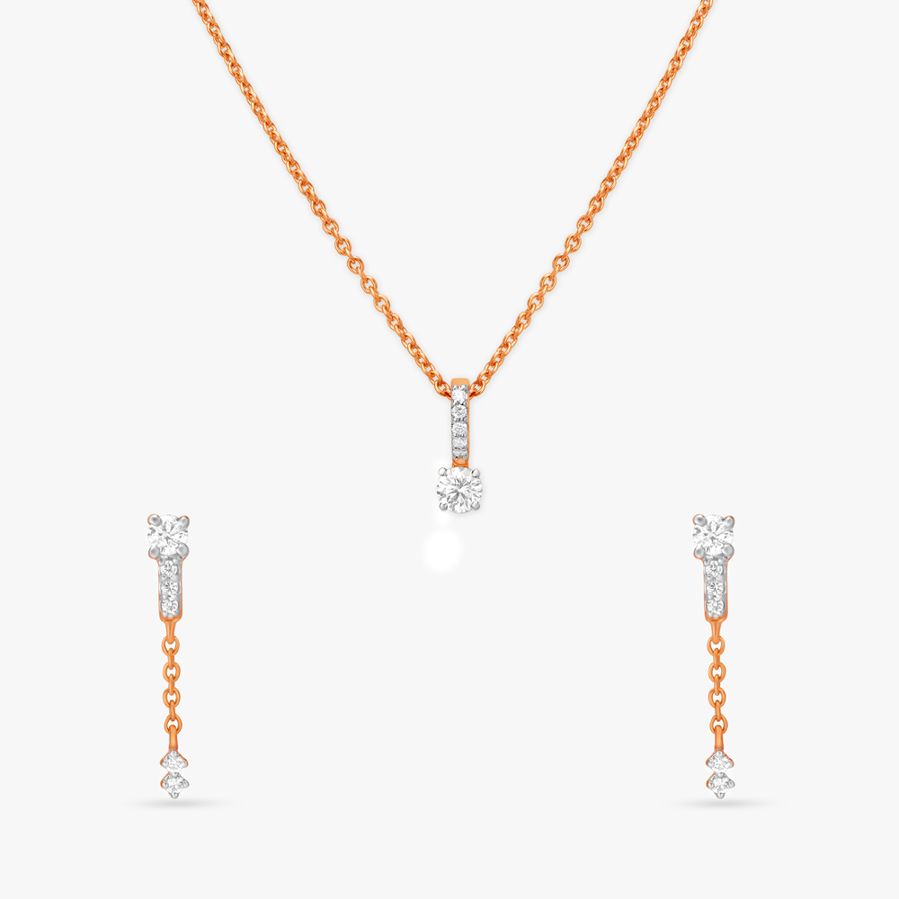 Modish Dainty Diamond Pendant with Chain and Earrings Set