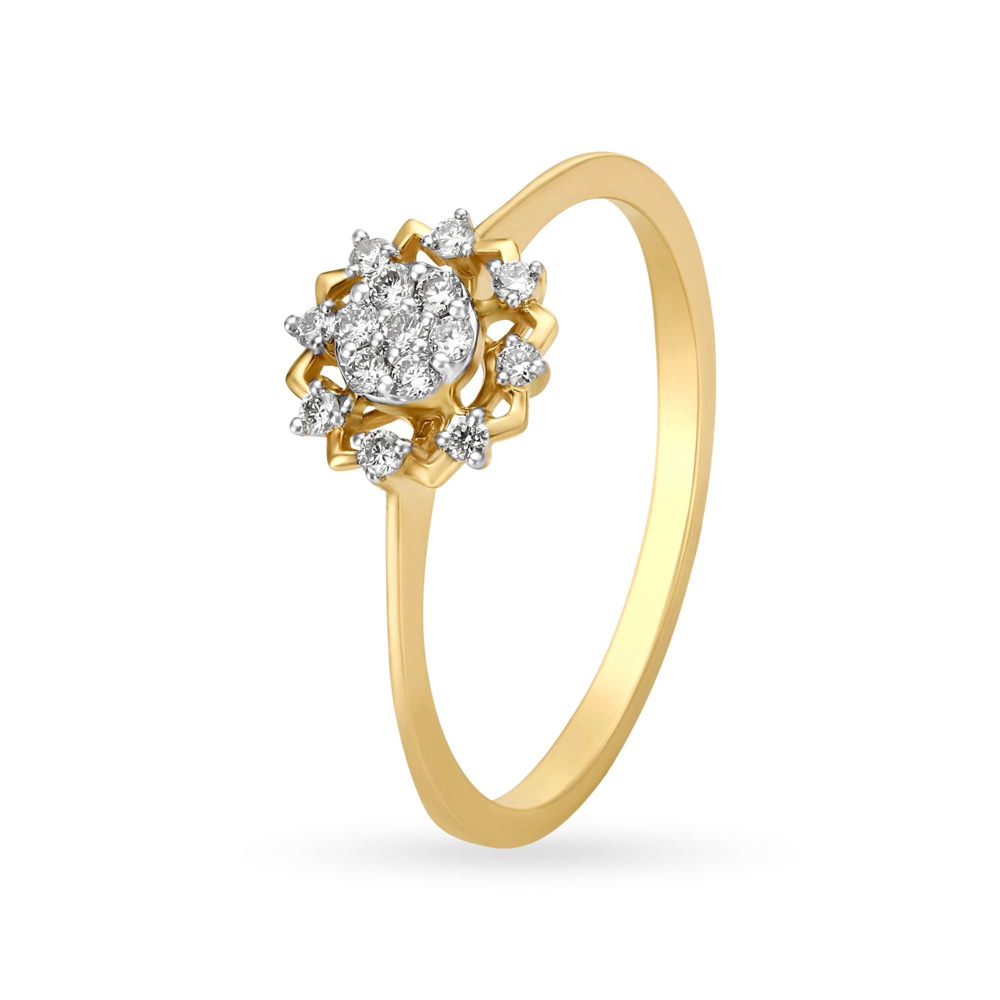 14KT Yellow Gold Diamond Finger Ring With Floral Design