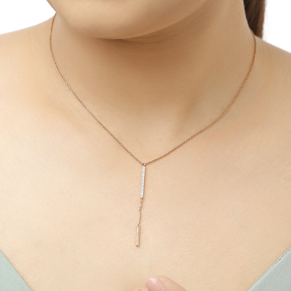 14 KT Rose Gold Minimal Block Diamond Necklace