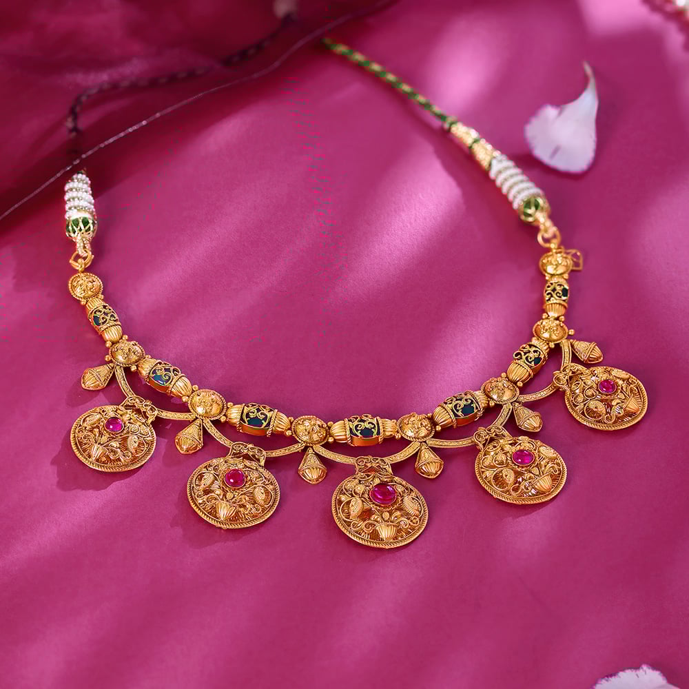 Stamped Splendor Gold Necklace Set