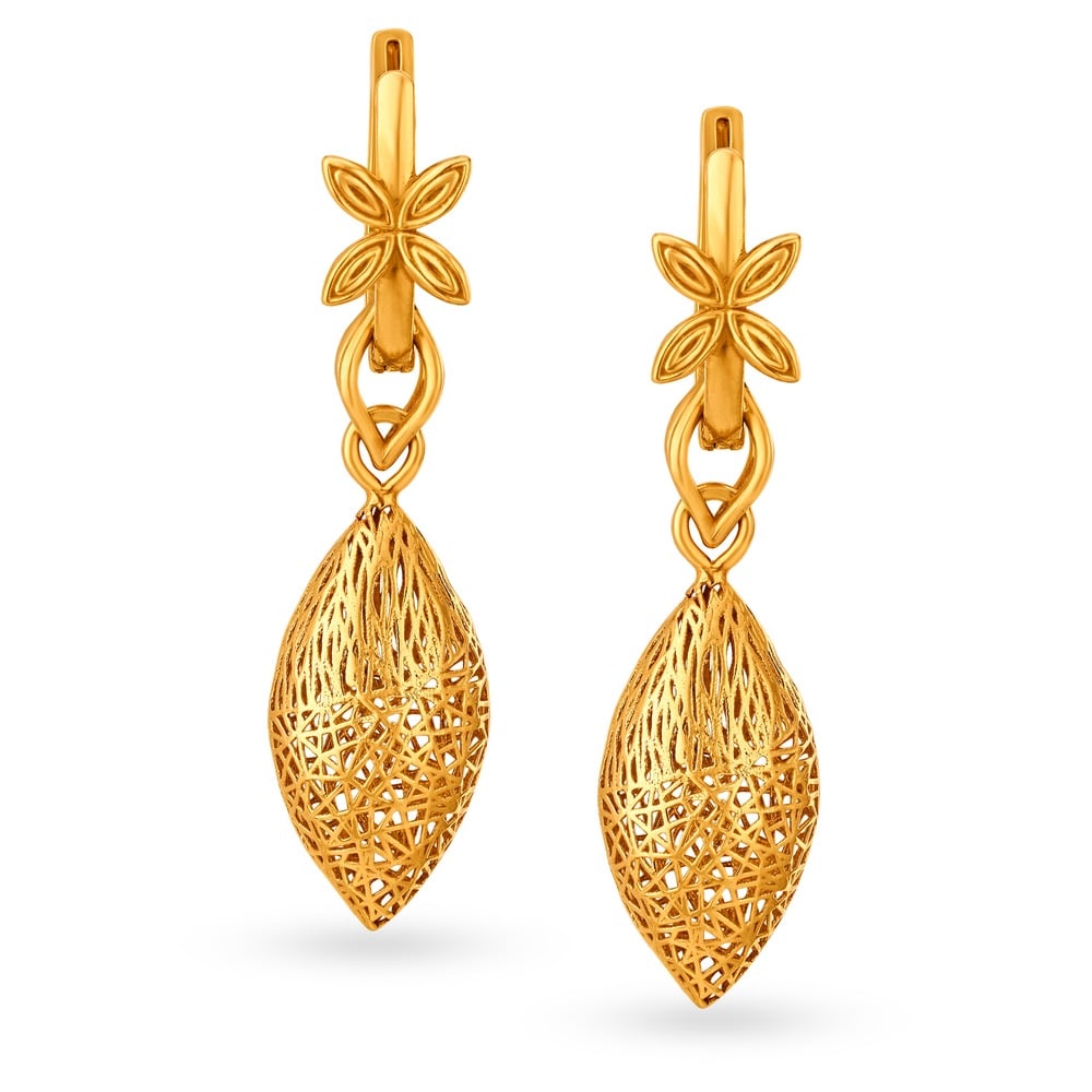 Inspiring 22 Karat Yellow Gold Jali Drop Earrings