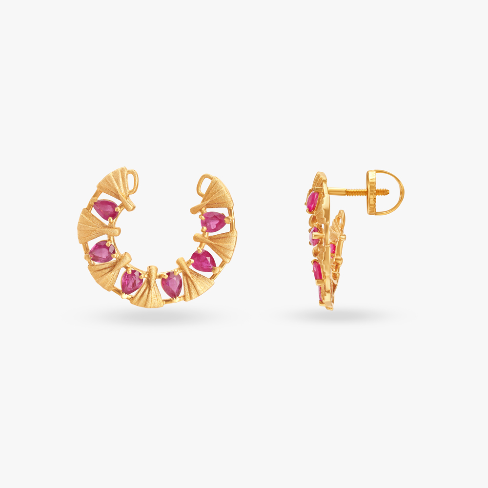 Golden Glam Ruby Hoop Earrings