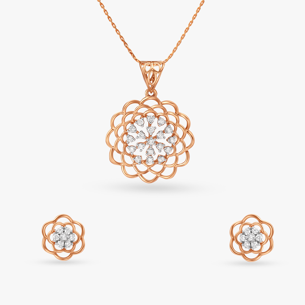 Blooming Radiance Diamond Pendant and Earring Set