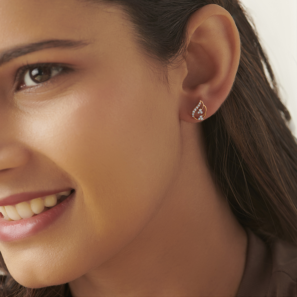 Leafy Trifecta Diamond Stud Earrings