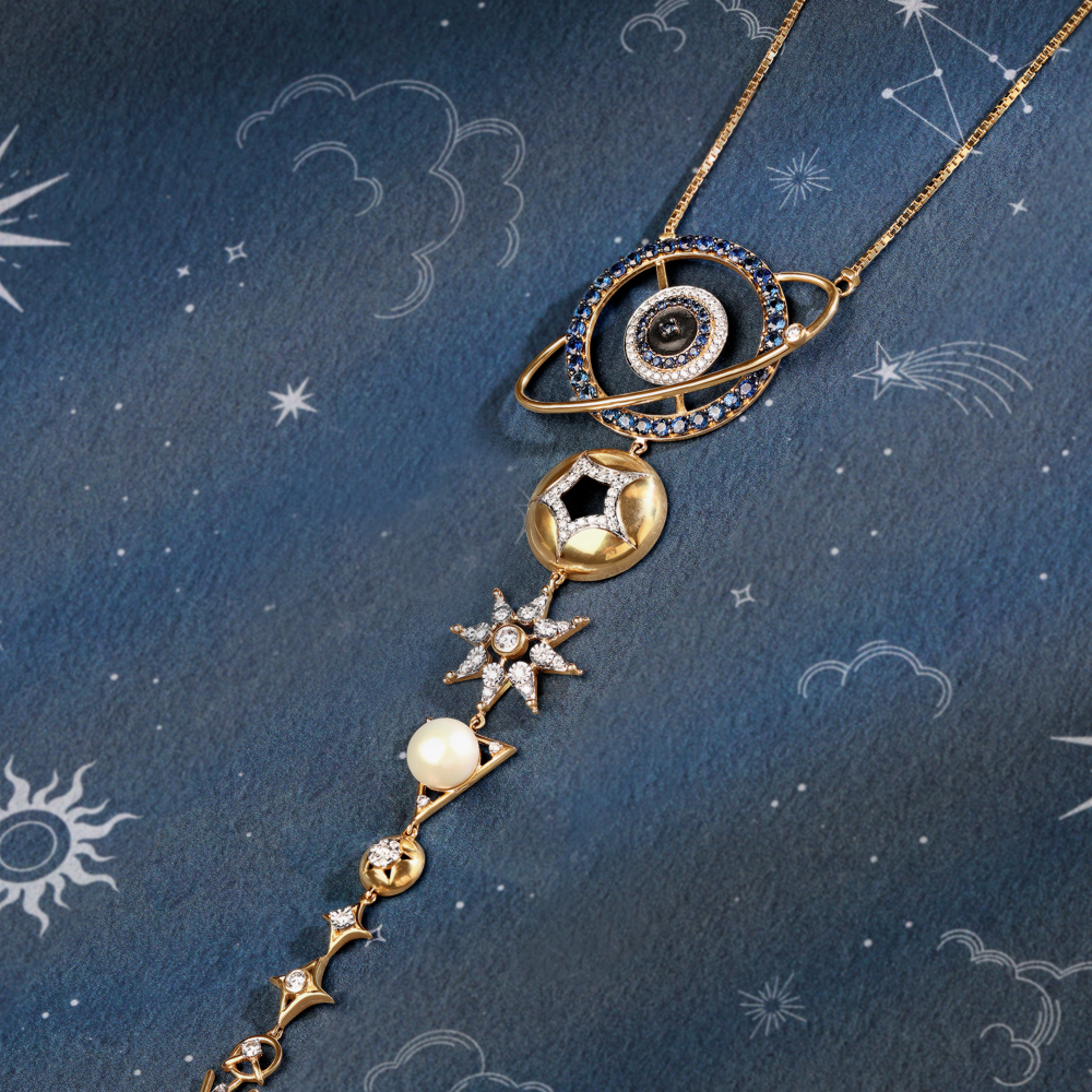 Stellar Elegance The Cosmic Droplet 14KT Diamond Necklace