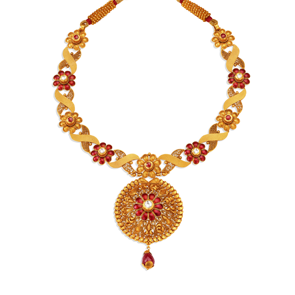 Antique Floral Gold Necklace Set