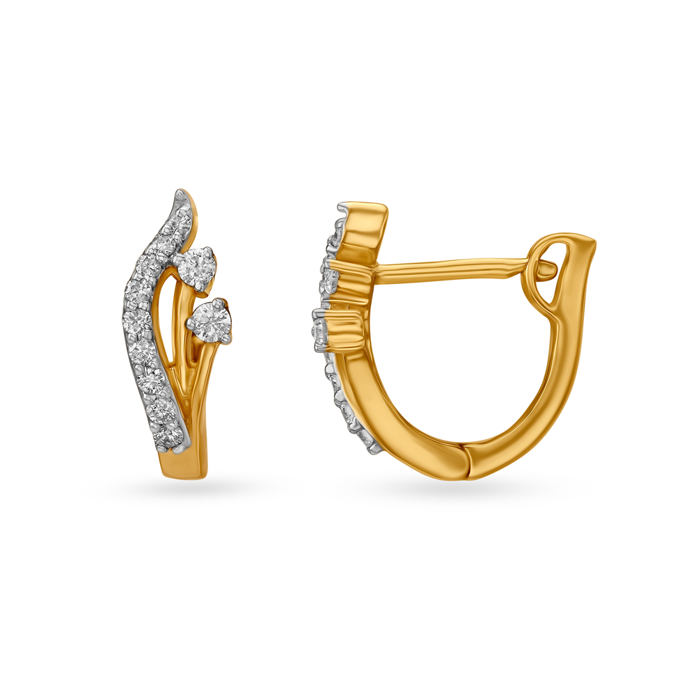 Subtle Flame Gold and Diamond Hoop Earrings