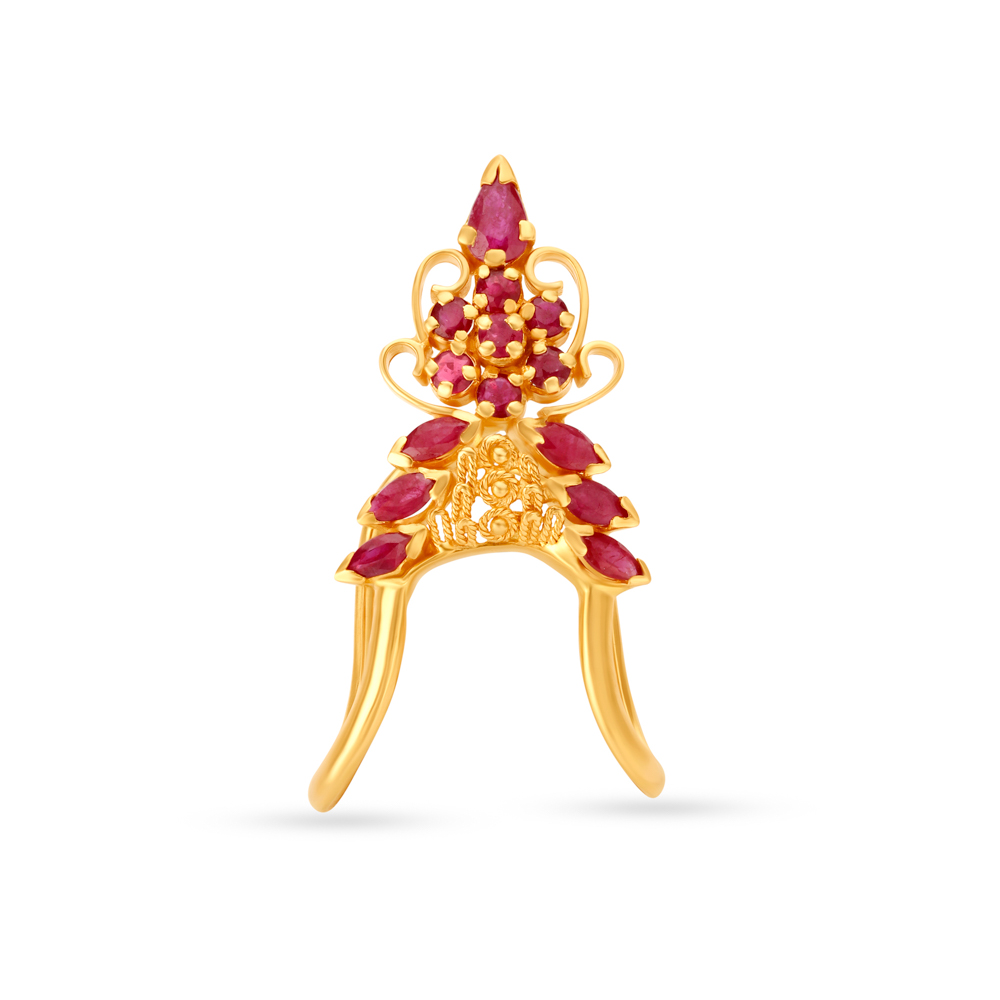 Traditional 22 Karat Gold And Ruby Vanki Finger Ring