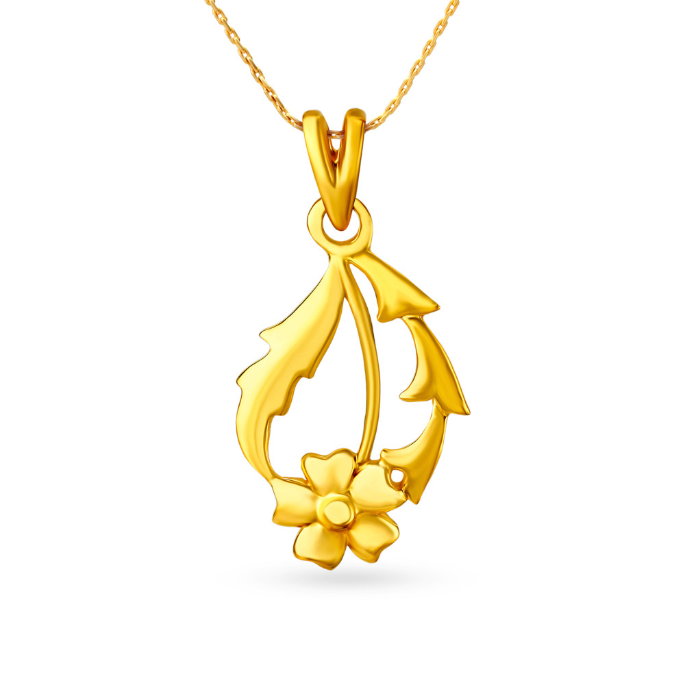 Whimsical Yellow Gold Flower Stalk Pendant