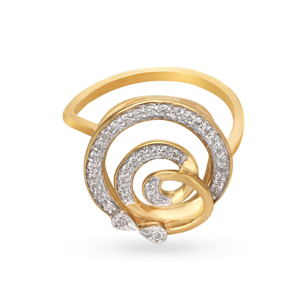14KT Yellow White Gold Twirl Shaped Dazzling Finger-Ring