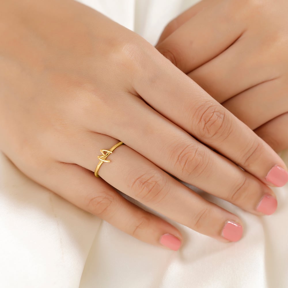 Letter M 14KT Yellow Gold Initial Ring
