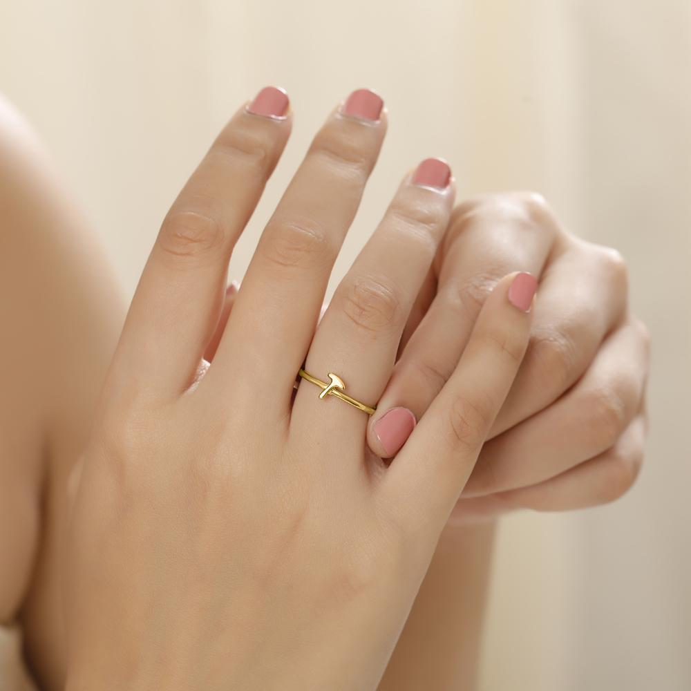 Letter T 14KT Yellow Gold Initial Ring
