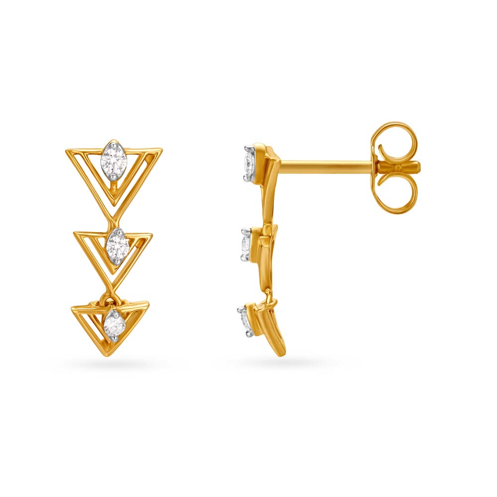 Layered Triangular Gold and Diamond Earrings