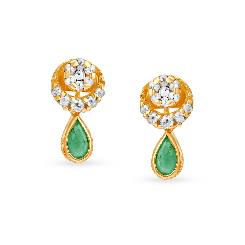 Celestial Emerald and Gold Drop Earrings with Stones