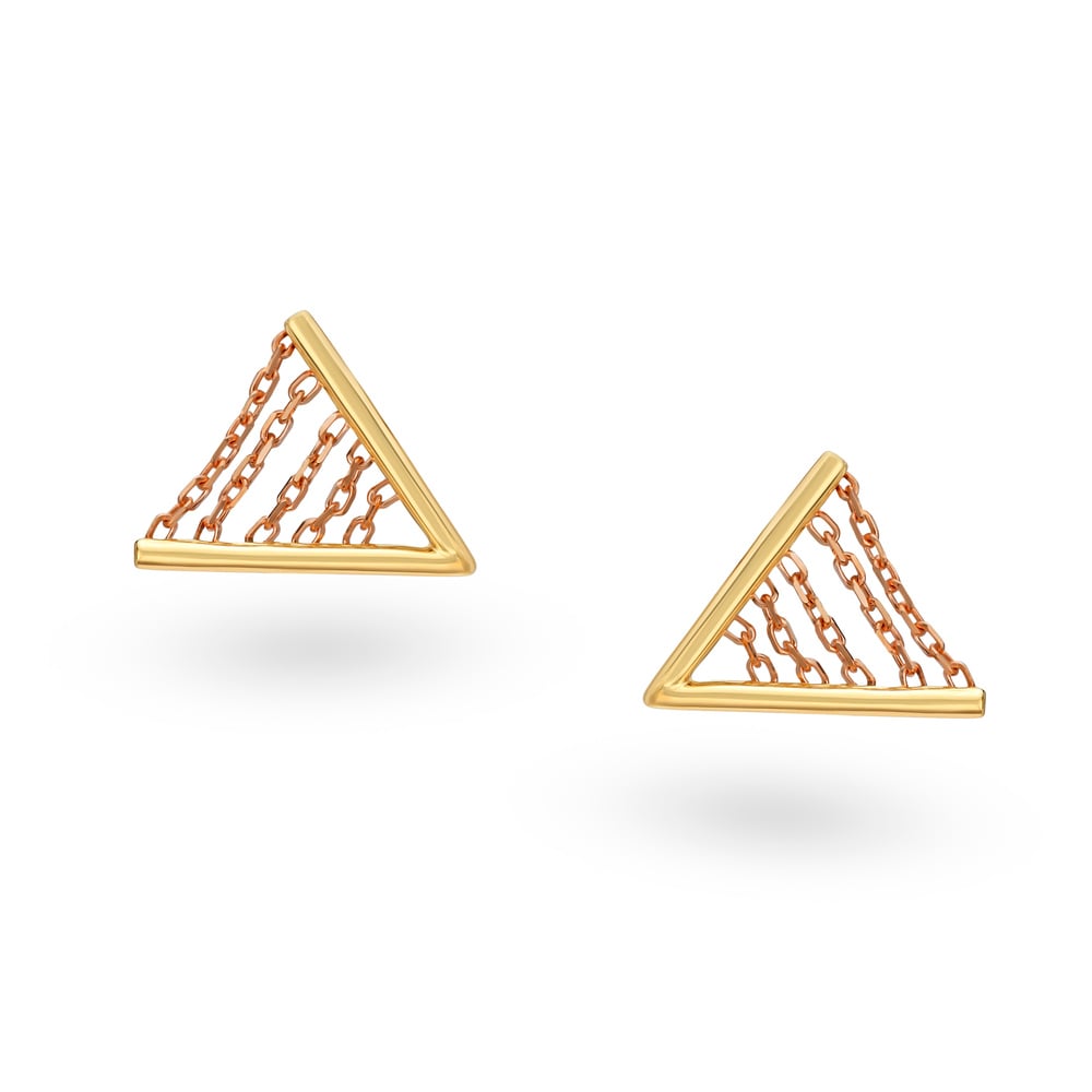 14KT Yellow & Rose Gold Stud Earrings with Triangle Design 14KT Yellow & Rose Gold Stud Earrings with Triangle Design