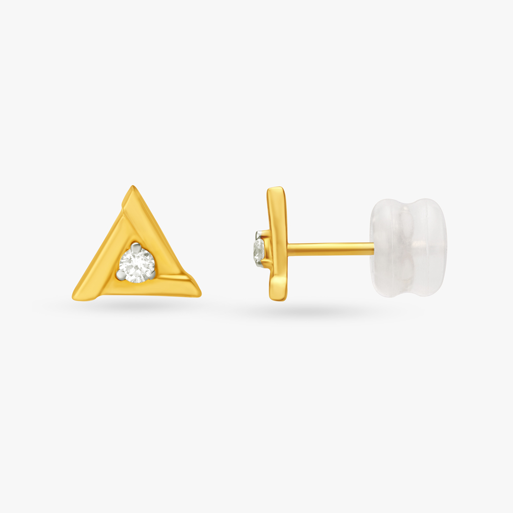 Triangular Geometric Diamond and Gold Stud Earrings