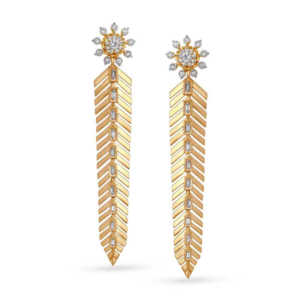 Coruscating 18 Karat Yellow Gold And Diamond Snowflake Drops