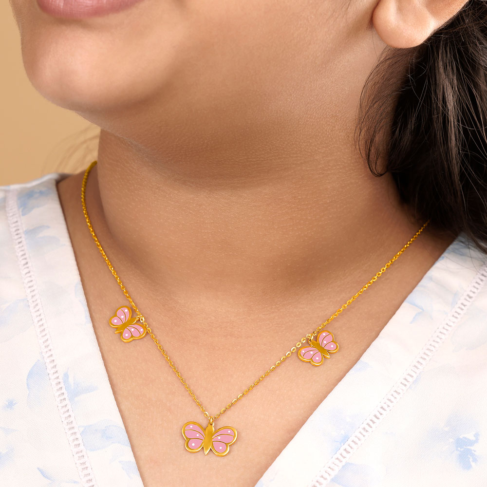 Adorable Butterfly Gold Pendant with Chain For Kids
