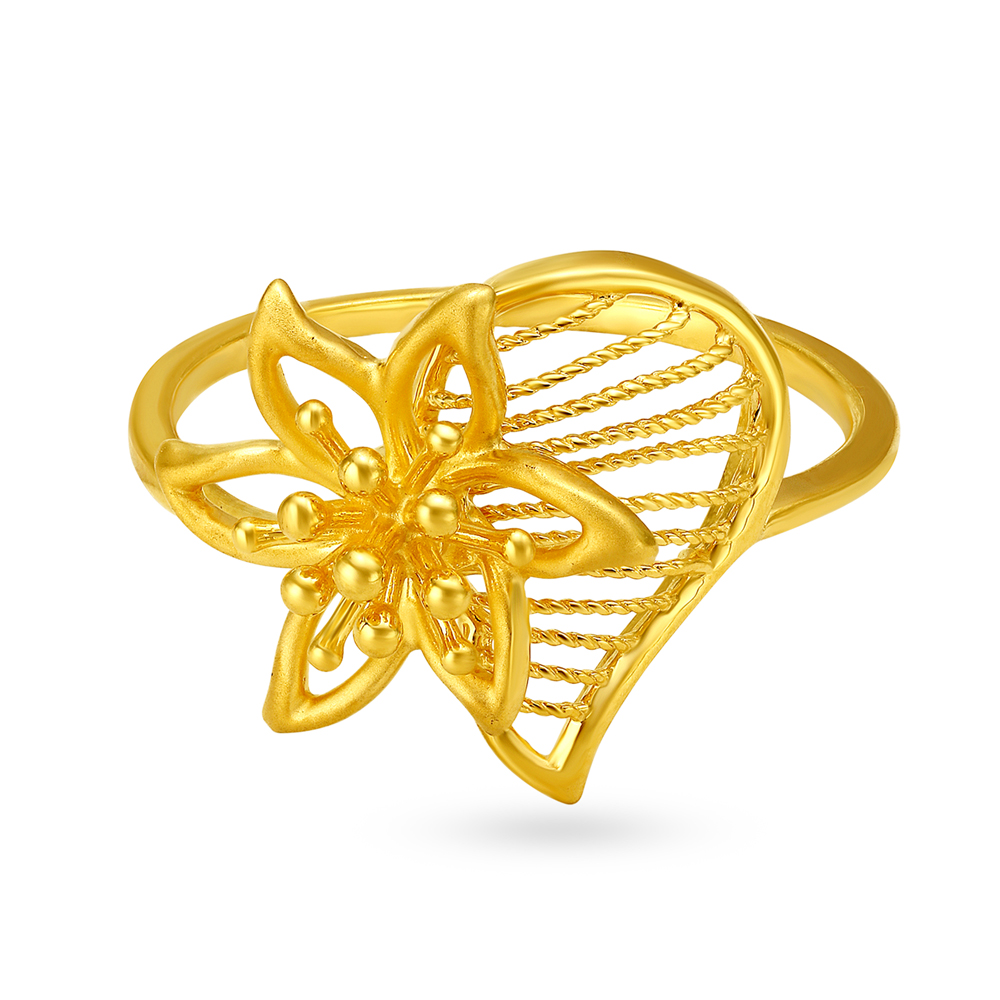 Dazzling Yellow Gold Flower Finger Ring