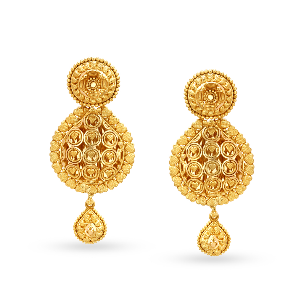 Heavenly 22 Karat Yellow Gold Filigree Teardrop Necklace And Earrings Set