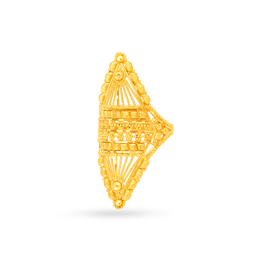 Traditional Gold Finger Ring With Jali Work