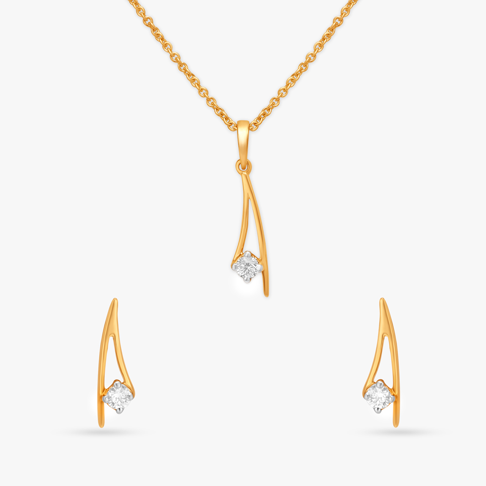 Chic Abstract Diamond Pendant with Chain and Earrings Set