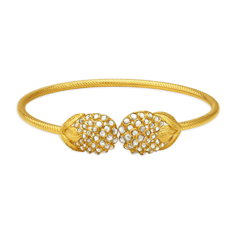 Stone Studded Pine Shaped Gold Bangle