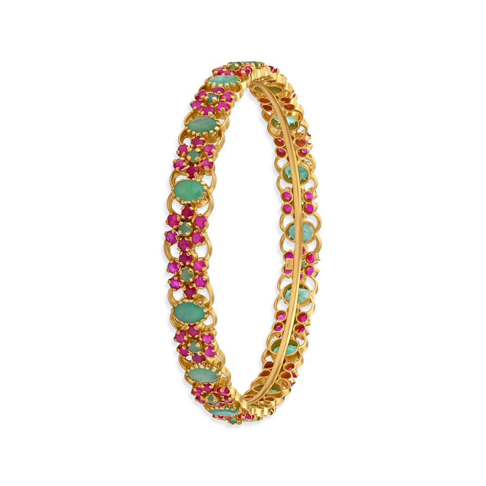 Eye Catching Emerald and Ruby Gold Bangle