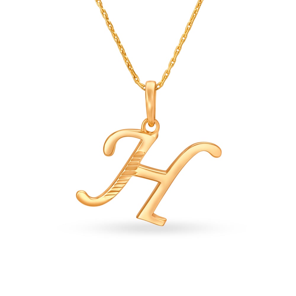 Slender Typographic Letter H Gold Pendant