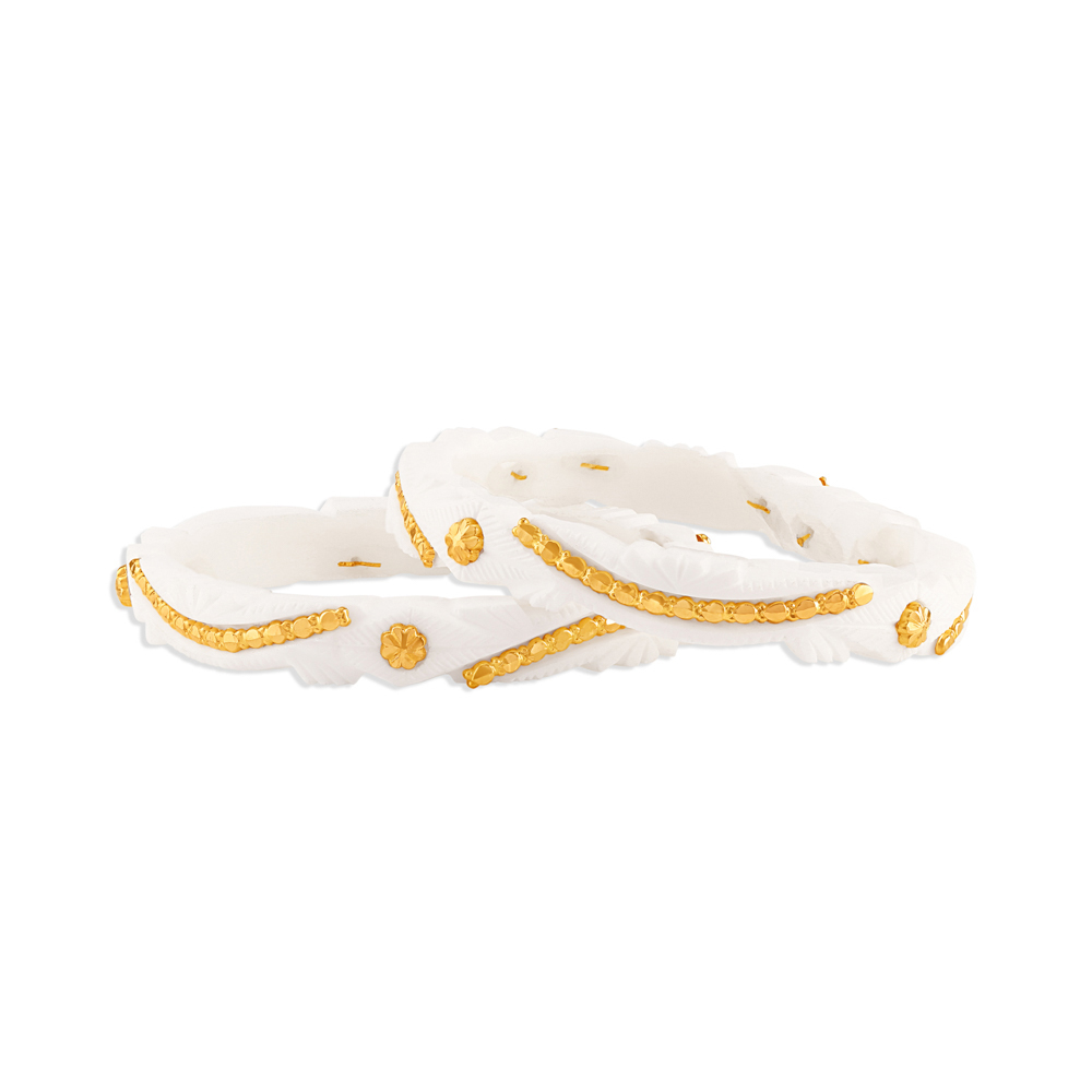 Ornate White Shakha Bangle with Gold