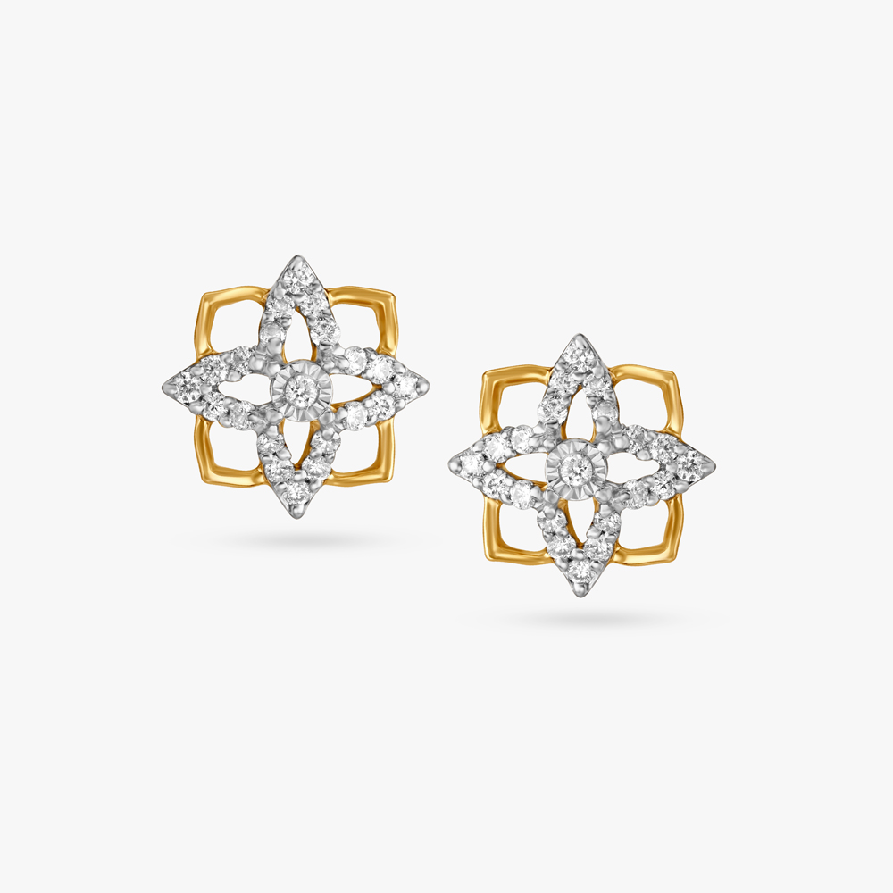 Flashy Floral Diamond Stud Earrings