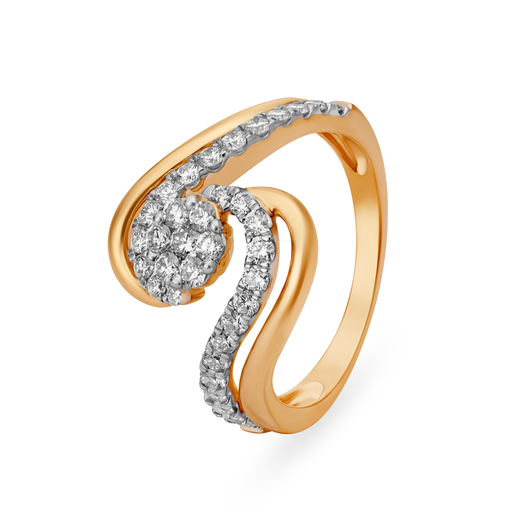Spectacular 18 Karat Yellow And White Gold And Diamond Swirled Finger Ring