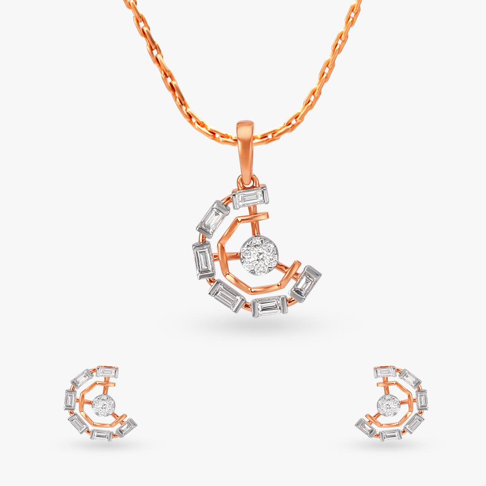 Sculptural Diamond Pendant and Earrings Set