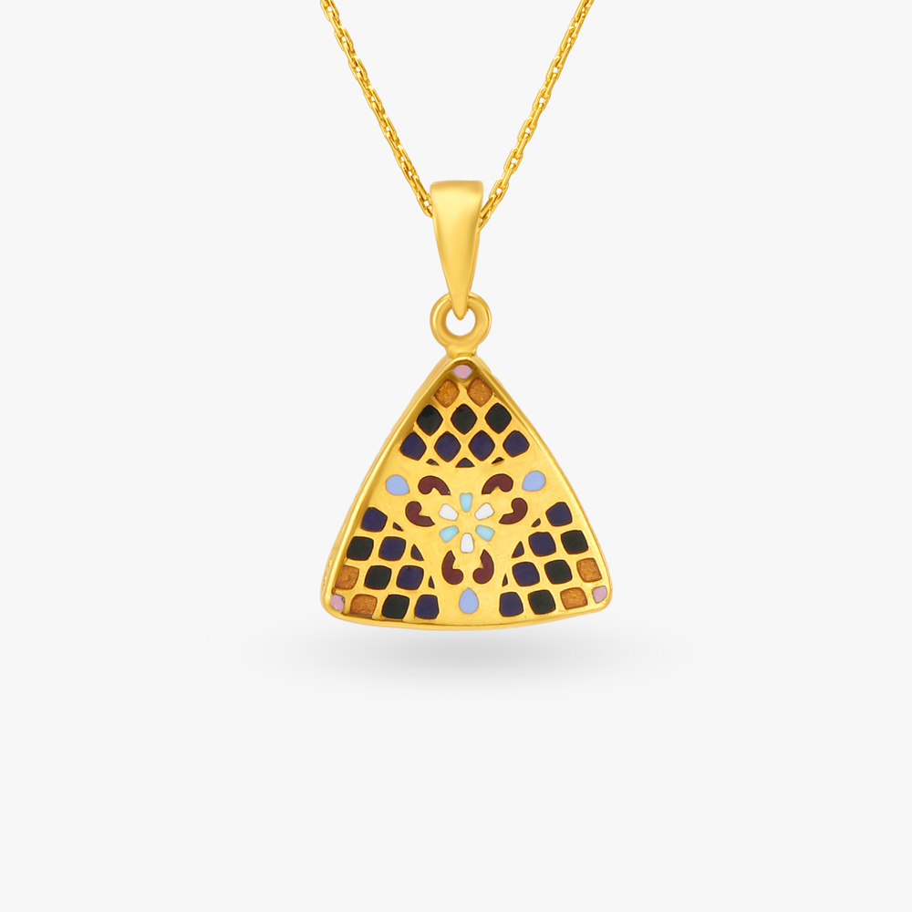 Triangular-Enamel Gold Pendant