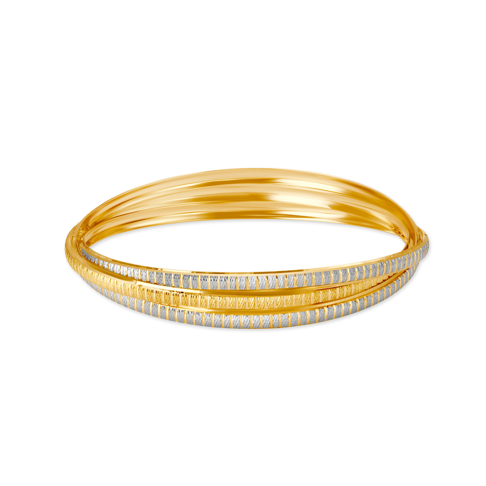 Exquisite Yellow Gold Textured Overlap Bangles