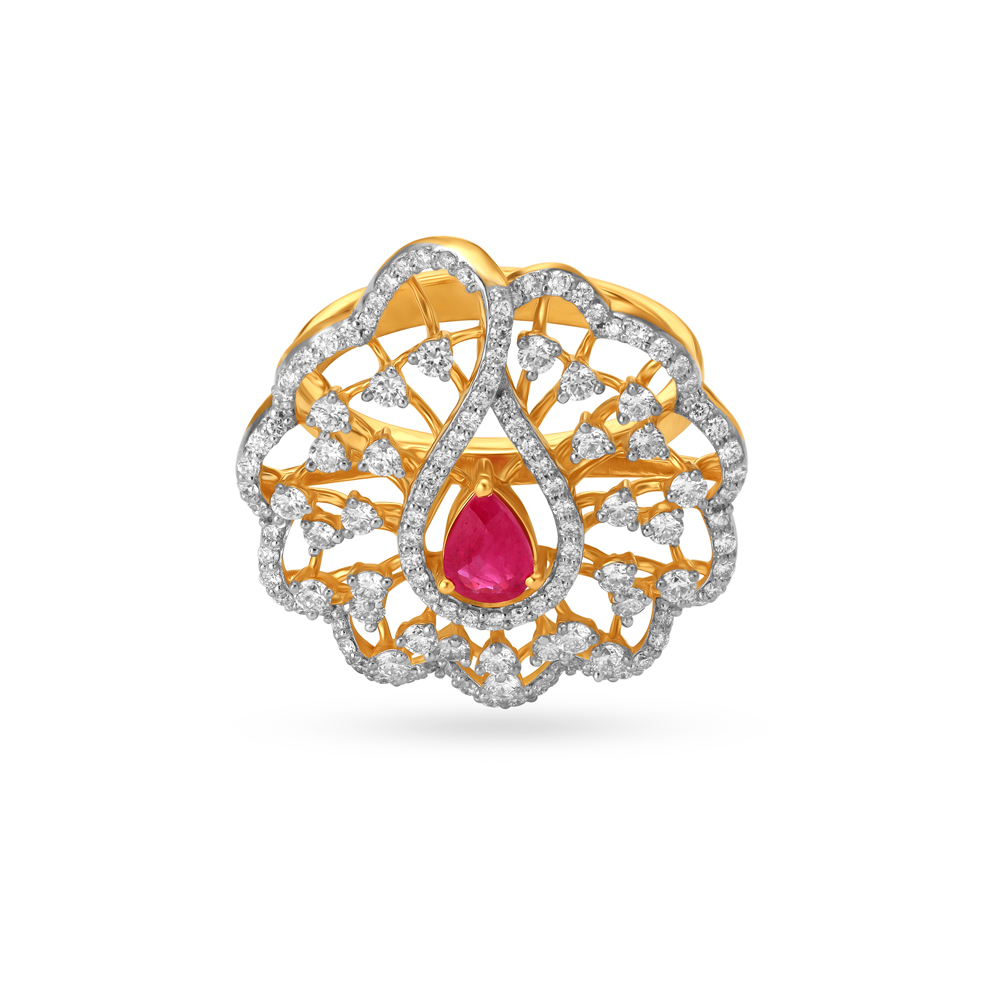 Charming Ruby And Diamond Studded Finger Ring