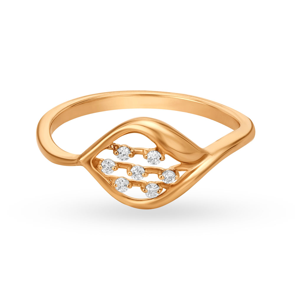 Glimmering 18 Karat Rose Gold And Diamond Leaf Finger Ring