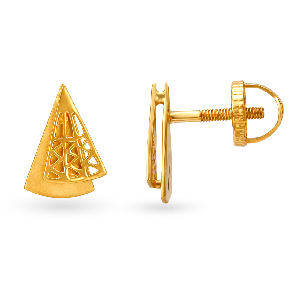 Cosmopolitan Yellow Gold Triangular Pendant and Earrings Set