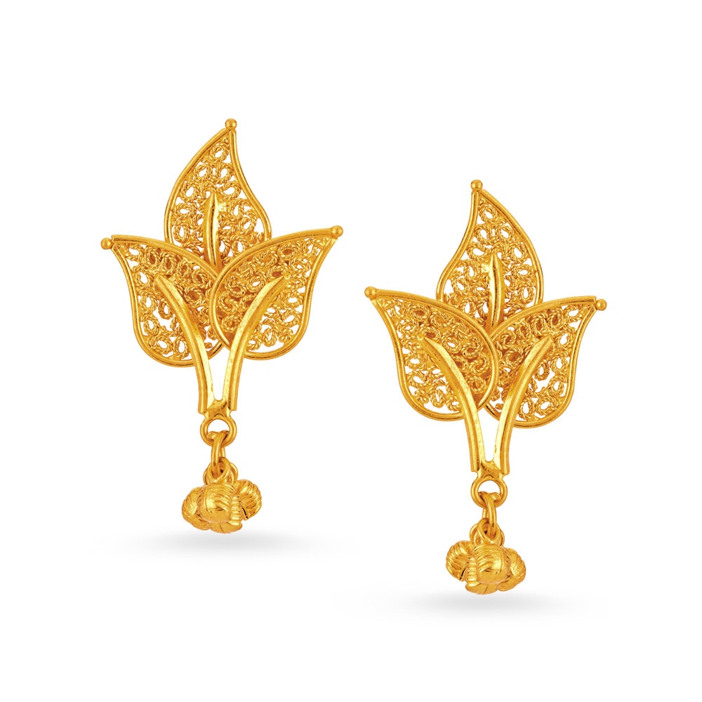 Lush Leaf Inspired Gold Drop Earrings
