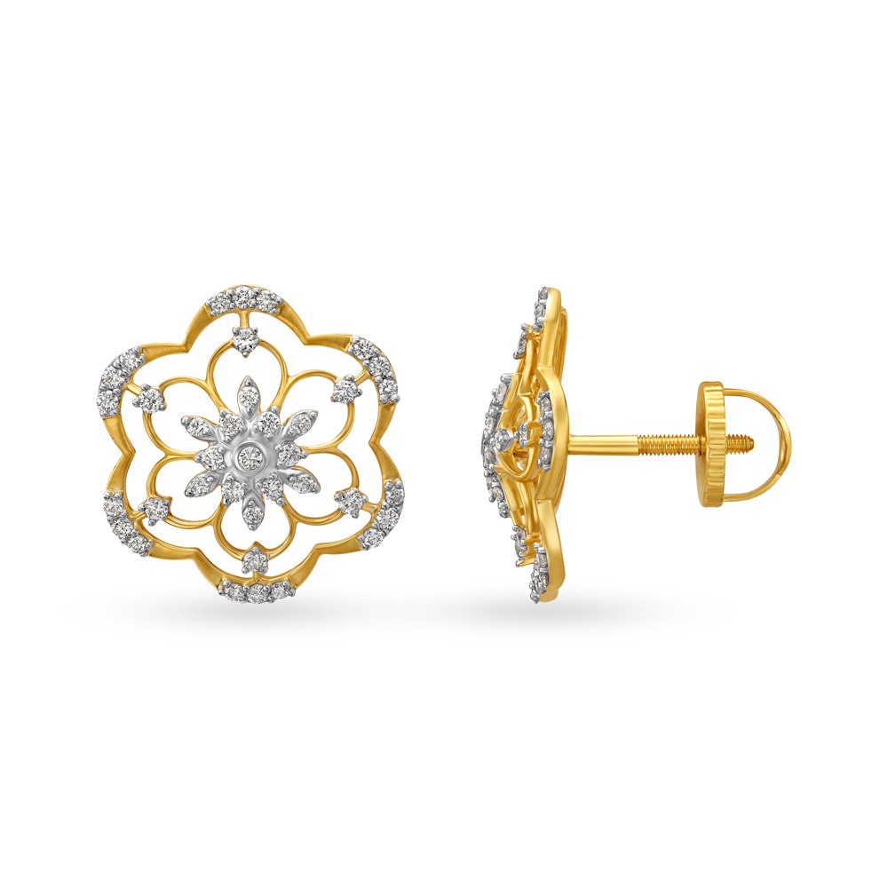 Ethereal 18 Karat Yellow Gold And Diamond Floral Studs
