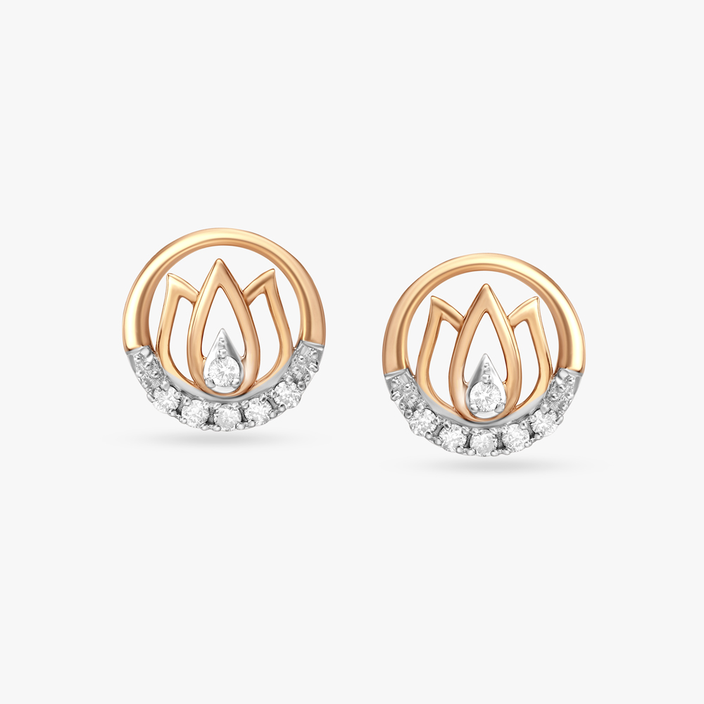 Lotus Bloom Gold and Diamond Stud Earrings