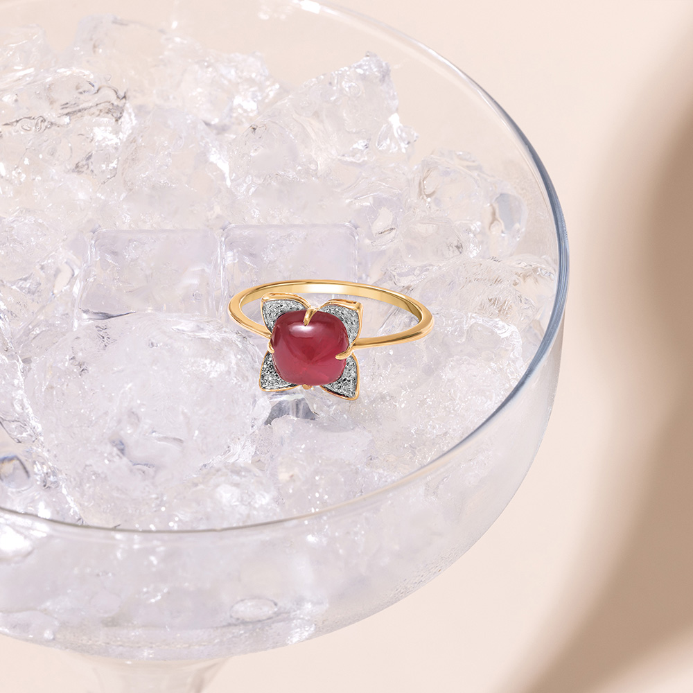 Scarlet Blooms Ruby & Diamond 14KT Finger Ring