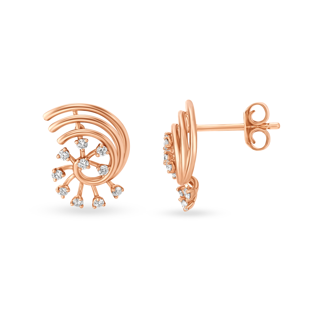 Spiral Floral Rose Gold and Diamond Fancy Stud Earrings
