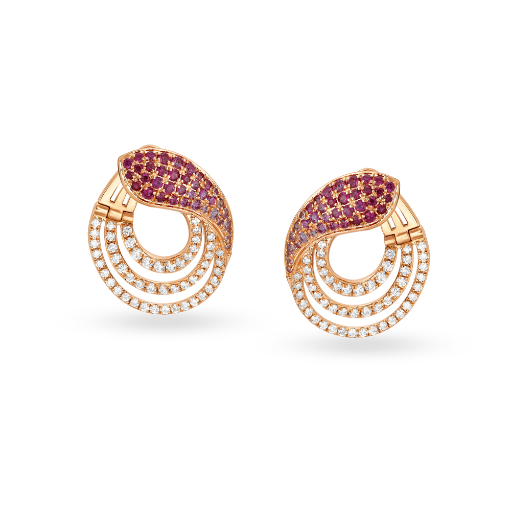 Delightful 18 Karat Rose Gold And Stone Hoops