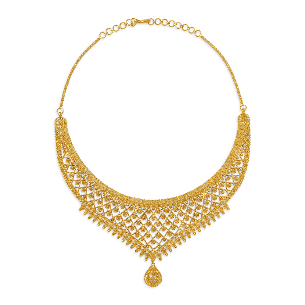Irresistible 22 Karat Yellow Gold Floral Net Necklace And Earrings Set
