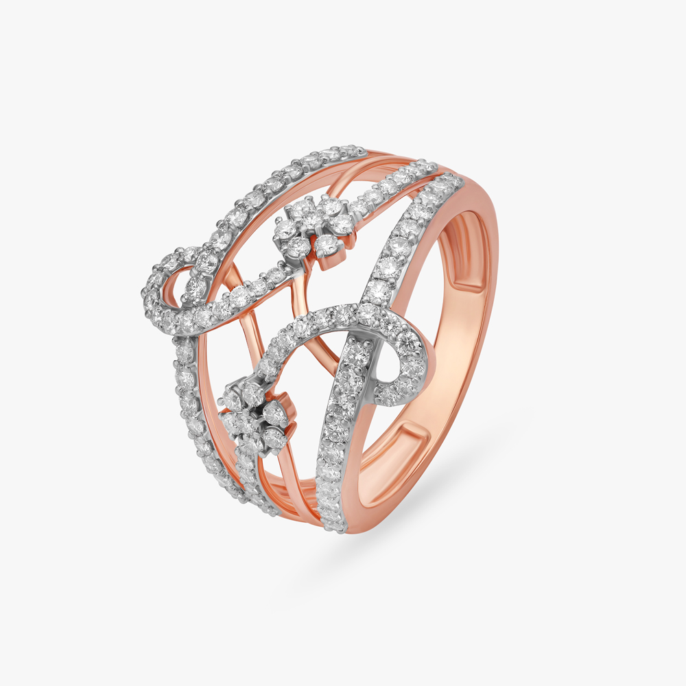 Floral Crossover Diamond Ring
