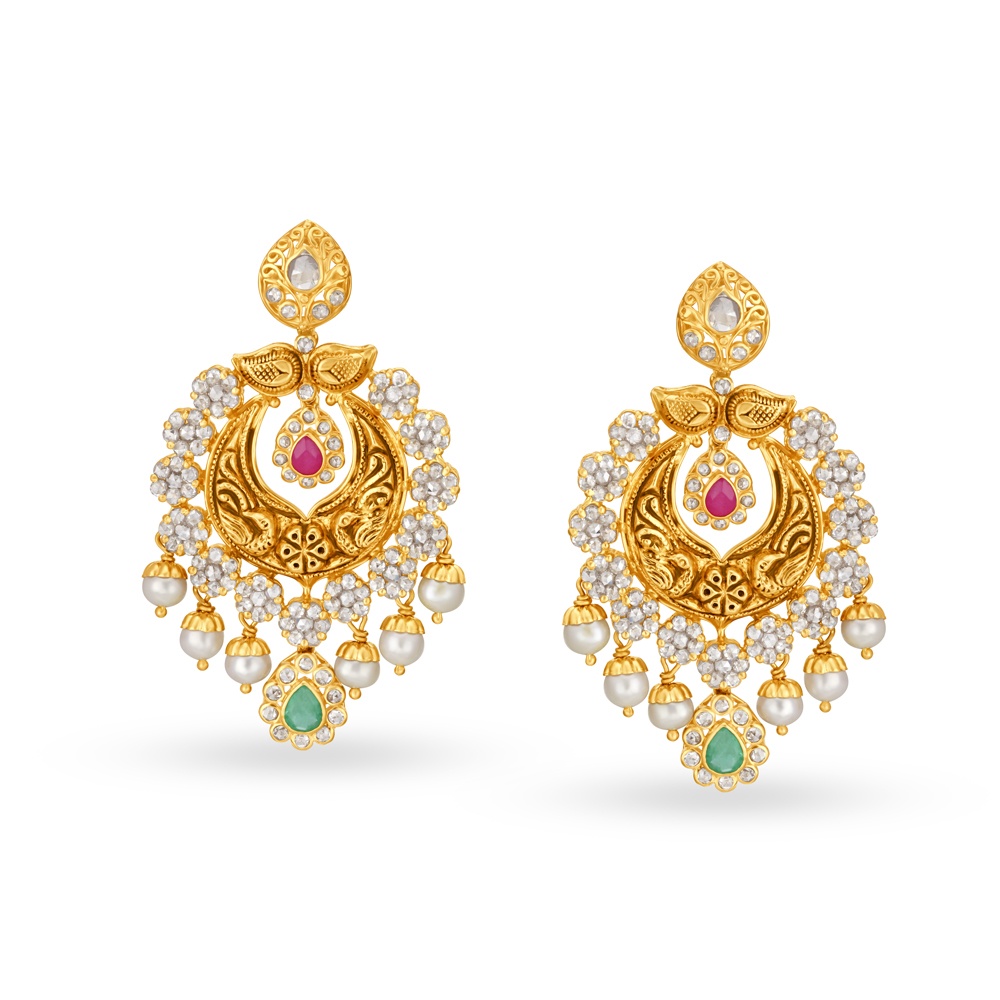 Enchanting 22 Karat Yellow Gold And Multi Stone Drops