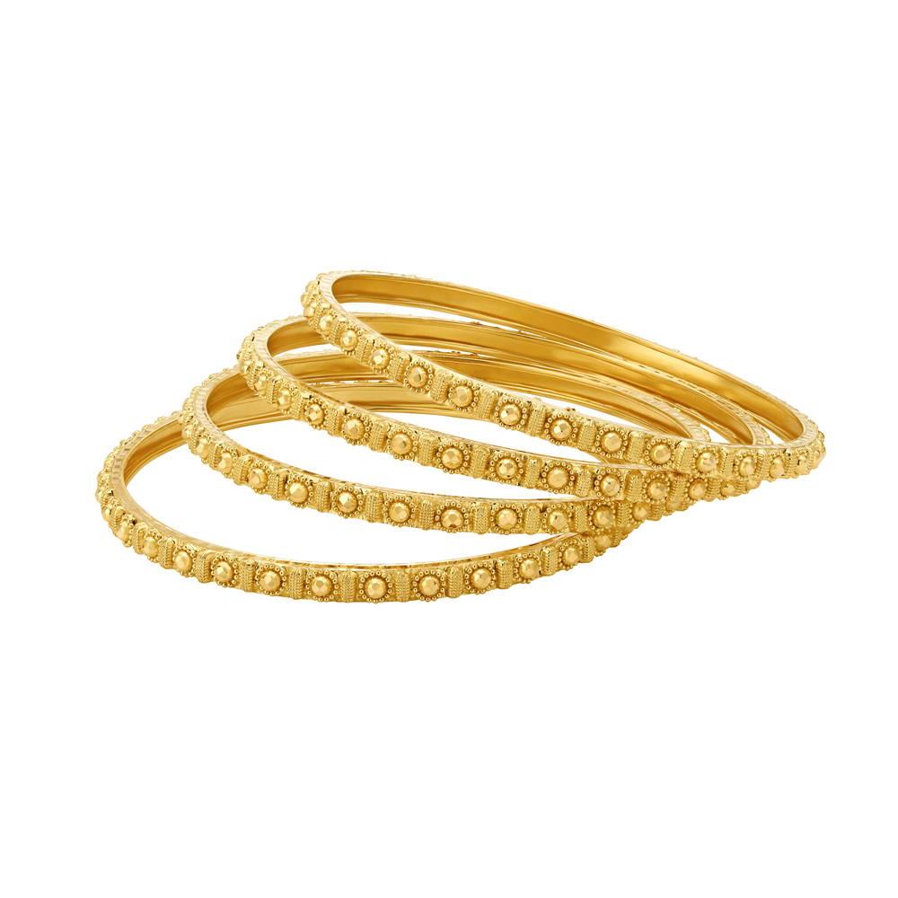 Whimsical Yellow Gold Floral Carved Bangles